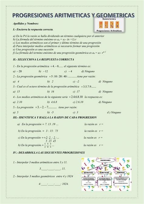 Ejercicios De Progresiones Geométricas En Aritmética Y Sucesiones Cfn