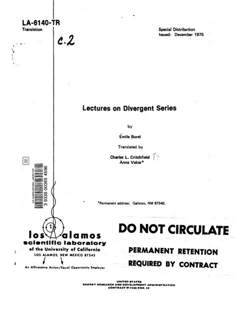 Lectures On Divergent Series Emile Borel Pdf Limit Mathematics