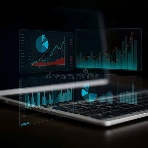 AI-Generated Laptop Computer Screen Displaying Multiple Graphs and Charts, Likely Financial Data ...