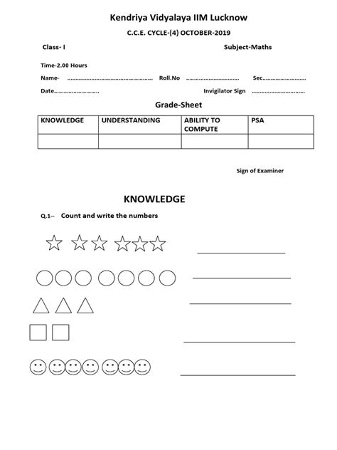 Class 1 Maths Cycle Test 4 Download Free Pdf Cognition