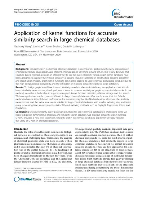 pdf application of kernel functions for accurate similarity search in large chemical databases
