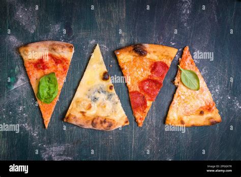 Assorted Pizza Slices Margherita Pepperoni Four Cheese Pizza Top