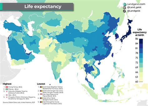 Life Expectancy At Birth In Asia By Landgeist Maps On The Web