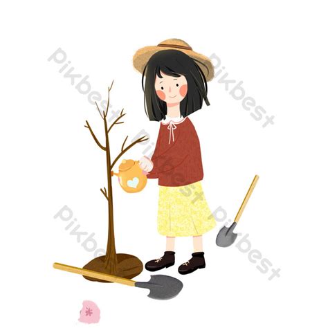 Cartoon Cute Girl Watering A Small Sapling Png Images Psd Free Download Pikbest