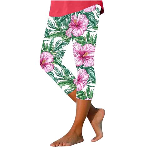 Maqroz Women Capri Leggings Floral Print Leggings Plus Size High Waist