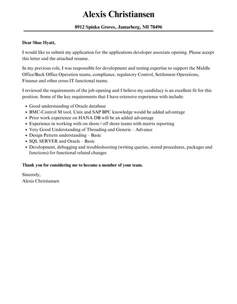 Applications Developer Associate Cover Letter Velvet Jobs