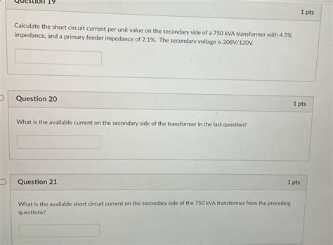 solved calculate the short circuit current per unit value on