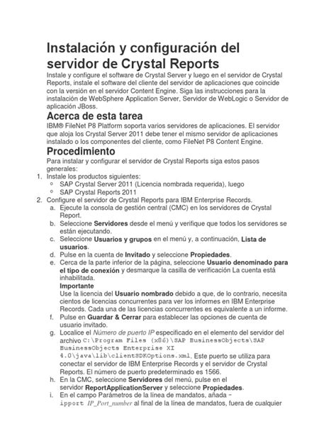 Instalación Y Configuración Del Servidor De Crystal Reports Pdf Servidor De Aplicaciones