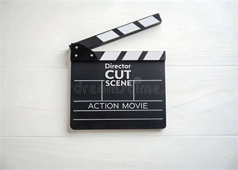 Director Clapperboard For Action Movie Cut Scene On Clean White Surface