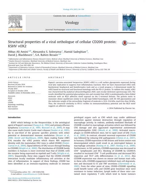 Pdf Structural Properties Of A Viral Orthologue Of Cellular Cd200 Protein Kshv Vox2 Dokumen