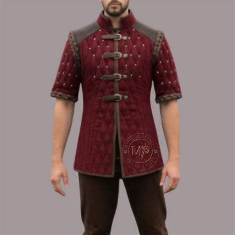 Medieval Gambeson With Brown Leather Trim For Renfaire Larp Halloween