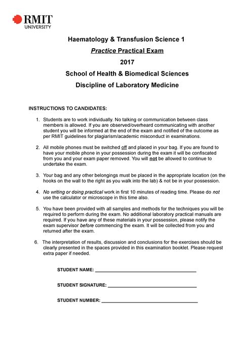 Sample Practice Exam 2017 Questions And Answers Haematology Transfusion Science 1 Practice