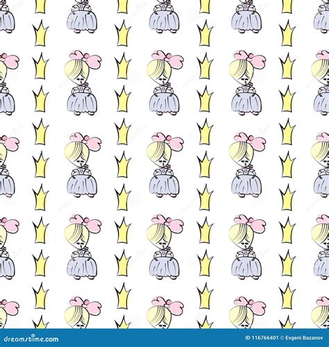 Princess In Pink And Blue Seamless Pattern For Girls Design Stock