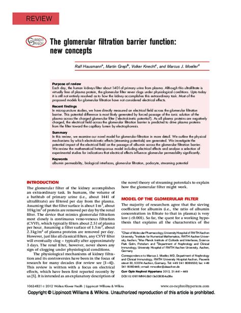 Pdf The Glomerular Filtration Barrier Function