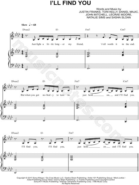 Lecrae Feat Tori Kelly Ill Find You Sheet Music In F Minor