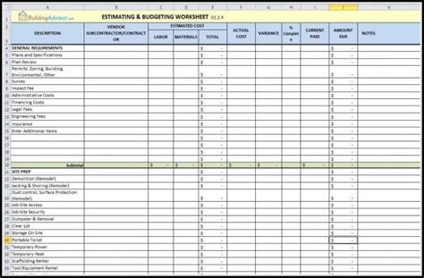 Construction Estimating Excel Templates Template 1 Resume Examples