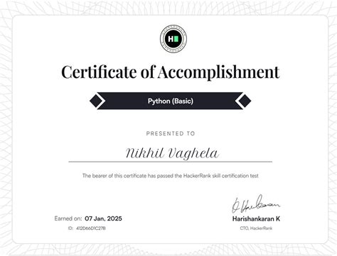 Nikhil Vaghela On Linkedin Certification Python Hackerrank Learning Achievement Programming
