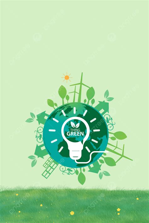 Green Light Bulb Creative Energy Saving Environmental Protection Poster Background Material
