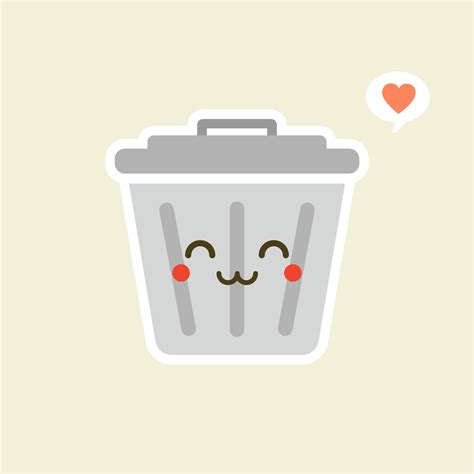 Recycle Bin Cartoon Cute Character In Kawaii Flat Style Tin Trash Bin