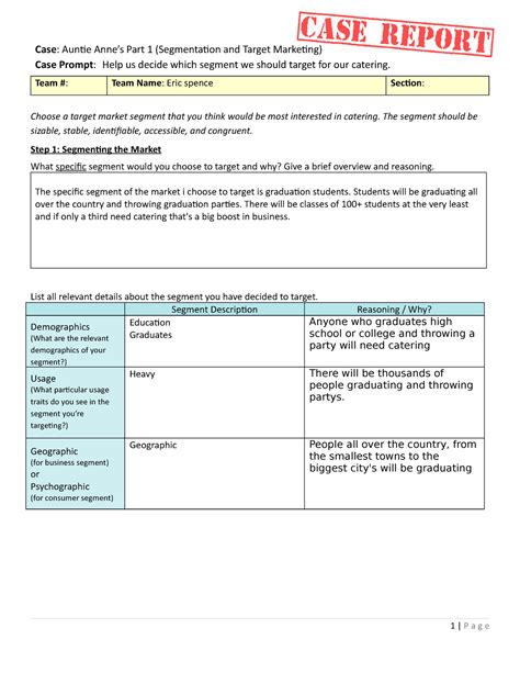 Case Report Auntie Annes Part 1 Segmentation 2 Case Auntie