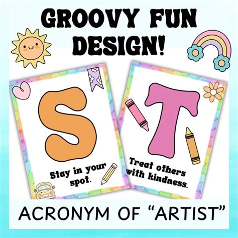 Art Class Rules Posters For Elementary Art Classroom Artist Decor Retro Themed