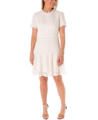 Maison Tara Womens Bouclé Lace Trim Short Sleeve Dress Macys