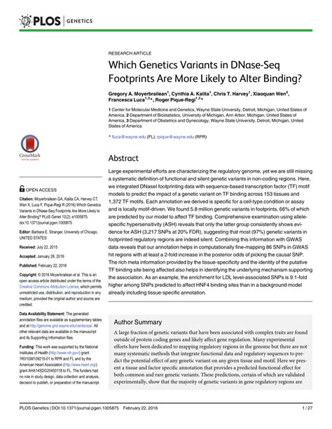 Pdf Which Genetics Variants In Dnase Seq Footprints Are More Likely To Alter Binding