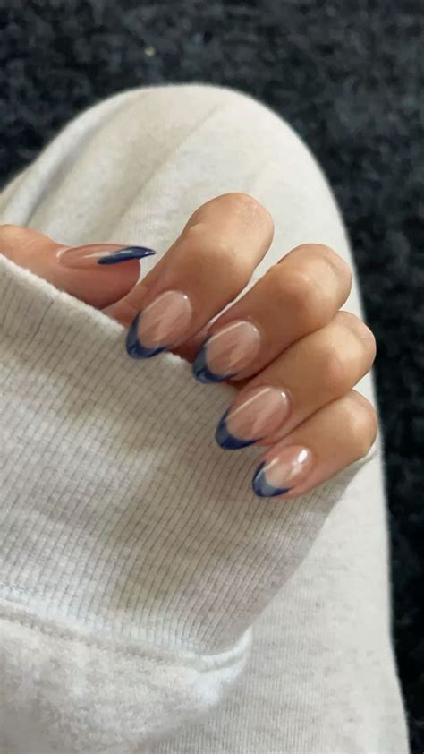 Navy Blue Chrome French Tips Graduation Nails Nails Hoco Nails