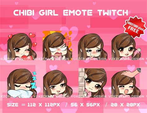 Chibi Girl Brown Hair Brown Eyes Twitch Emotes Pack Avatar Twitch
