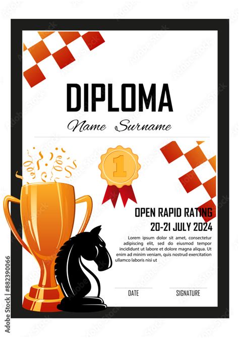 Certificate Diploma Template To Chess Tournament Winner The Figure Of