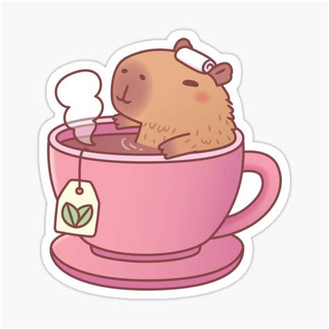 Pegatina For Sale Con La Obra Lindo Capibara Relajándose En Una Taza