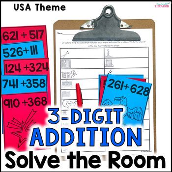 3 Digit Addition Game Solve The Room Usa Math Activity By Chloe Campbell