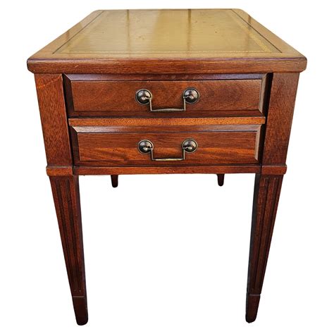 Mid Century Mersman Mahogany And Stenciled Leather Top Side Tables
