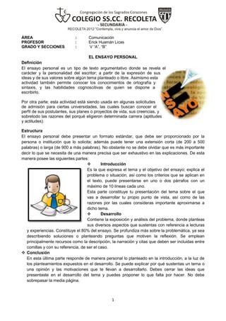 Ejemplos De Ensayos Personales