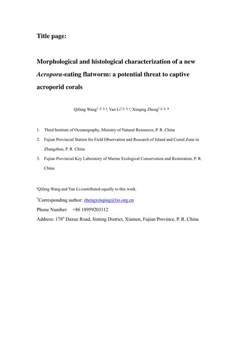 Pdf Morphological And Histological Characterization Of A New Acropora
