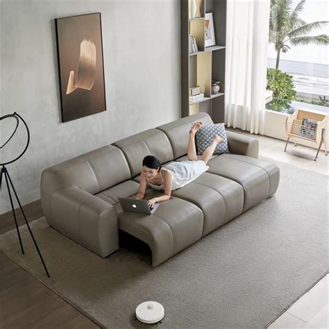 Gray Leather Intelligent Retractable Electric Sofa Bed Multi Purpose