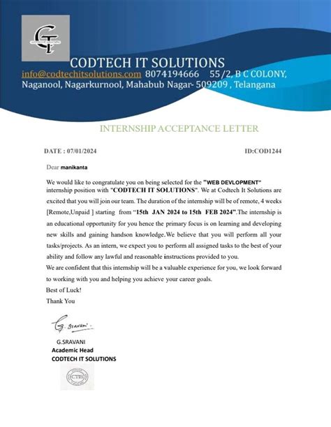Manikanta Gowroju On Linkedin Web Development Intern At Codtech It
