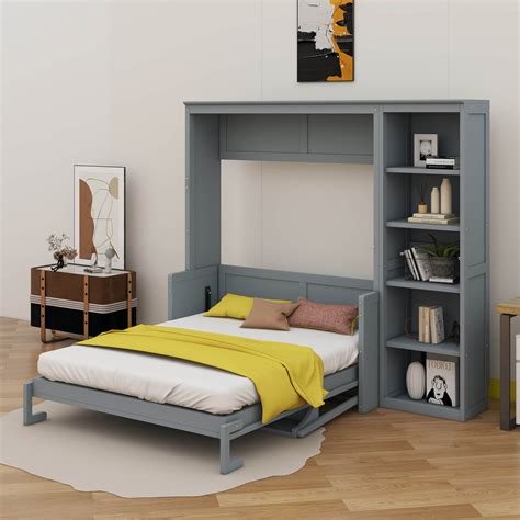 Red Barrel Studio Murphy Bed With Combined Built In Desk And Bookshelf