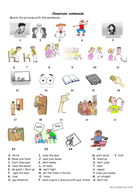 Basic Classroom Commands And Action Words English Kindergarten 1 2 3