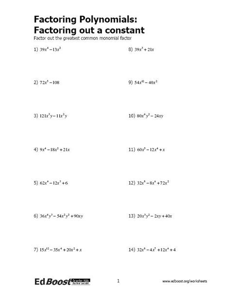 Practice Factoring Polynomials Worksheet