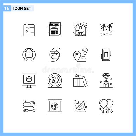 Set Of 16 Vector Outlines On Grid For World Global Farm Grains Farming Stock Vector