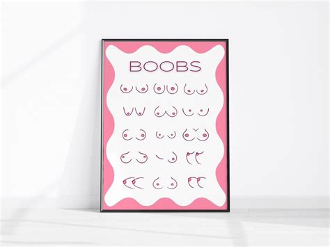 Boobs Print Boob Naked Woman Line Art Boho Feminist Print Pink Girly