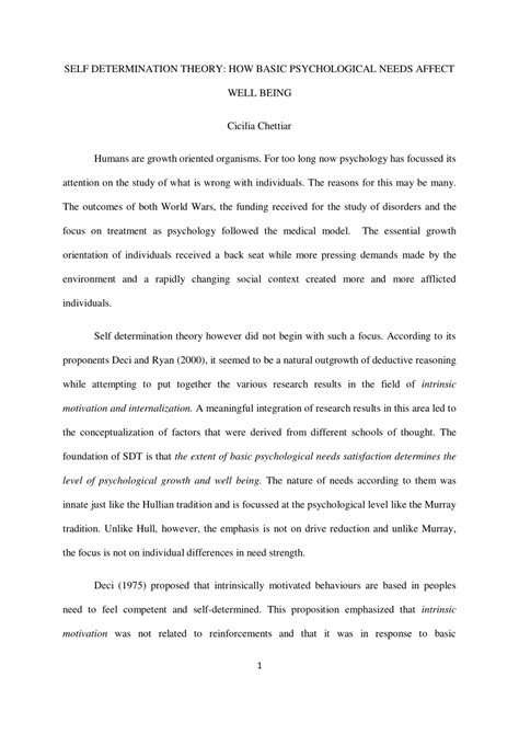 Pdf Self Determination Theory How Basic Psychological Needs Affect Well Being