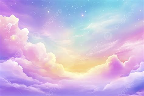 An Amazing Pastel Sky With Fluffy Cloud And Starry Background In Blue