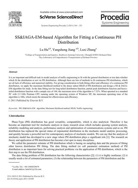 pdf ssandiaga em based algorithm for fitting a continuous ph