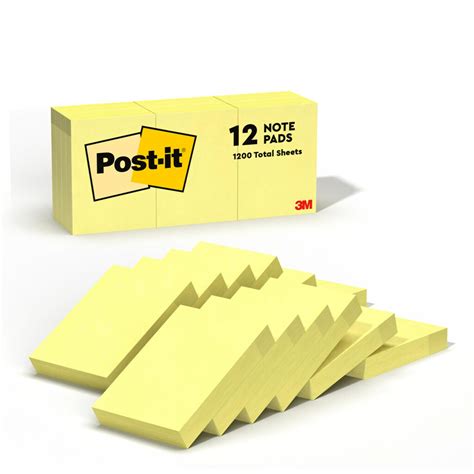 Notes 1 38 X 1 78 In 12 Sticky Notes Pads 100 Sheets Per Pad Canary Yellow