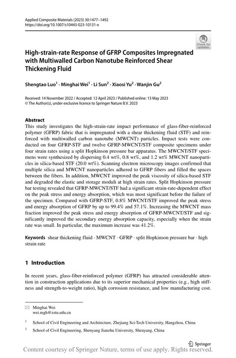 High Strain Rate Response Of Gfrp Composites Impregnated With Multiwalled Carbon Nanotube