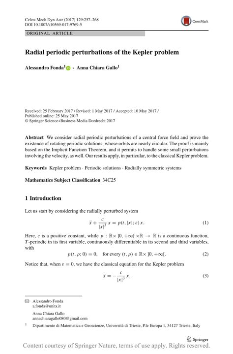 radial periodic perturbations of the kepler problem request pdf