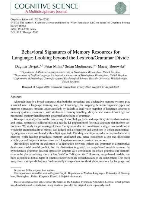 Pdf Behavioral Signatures Of Memory Resources For Language Looking