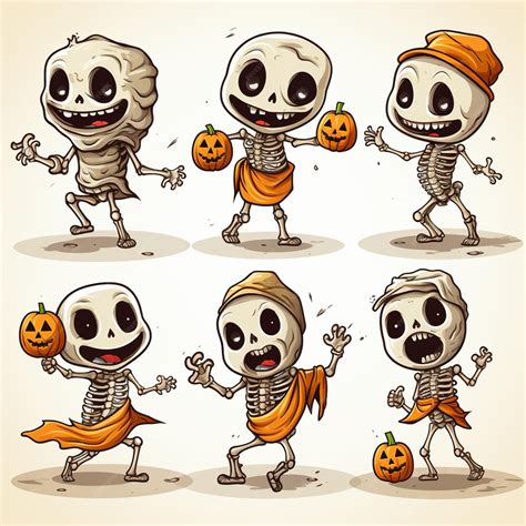 Premium Photo Cartoon Skeleton Character Set With Different Poses And